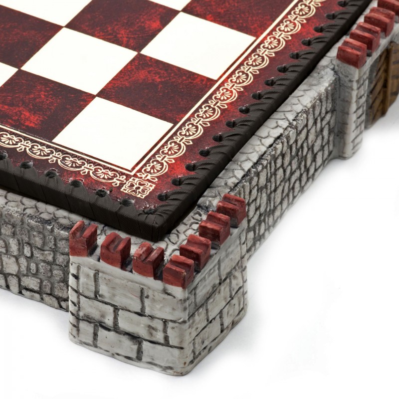 Chess board "Castle" grey with box container in albaster and resin and ...