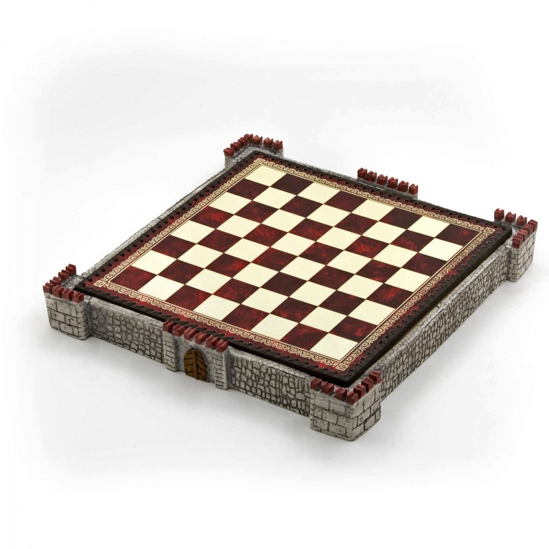 Chess board "Castle" grey with box container in albaster and resin and ...