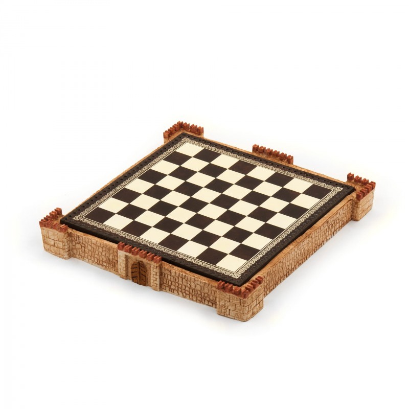 Chess board "castle" sandy colour with box container in albaster and ...