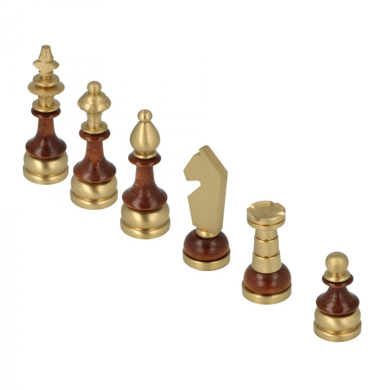 Metal chess pieces brass and wood hornbeam stylized handmade staunton ...