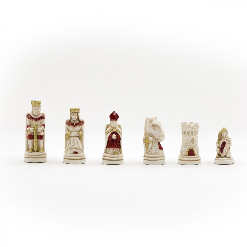 Chess pieces Middle Ages in hand painted alabaster and resin