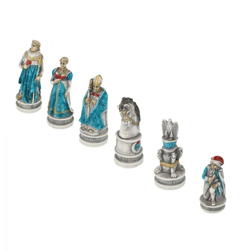 Chess pieces Battle of Spain in alabaster and hand-painted resin