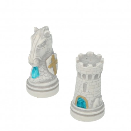 Chess pieces Middle Ages in hand painted alabaster and resin